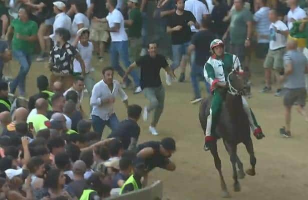 Oca wins again in wild race around town square in Italy