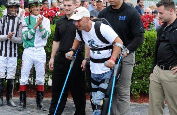 Disabled Jockey Michael Straight Walks With Exoskeleton