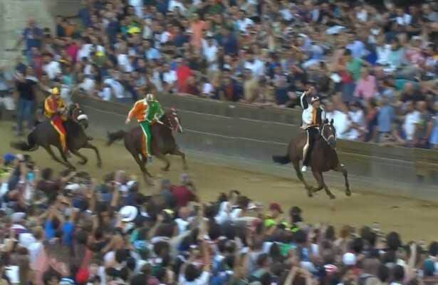 Video: Winner goes rope to wire to take medieval race in Italy